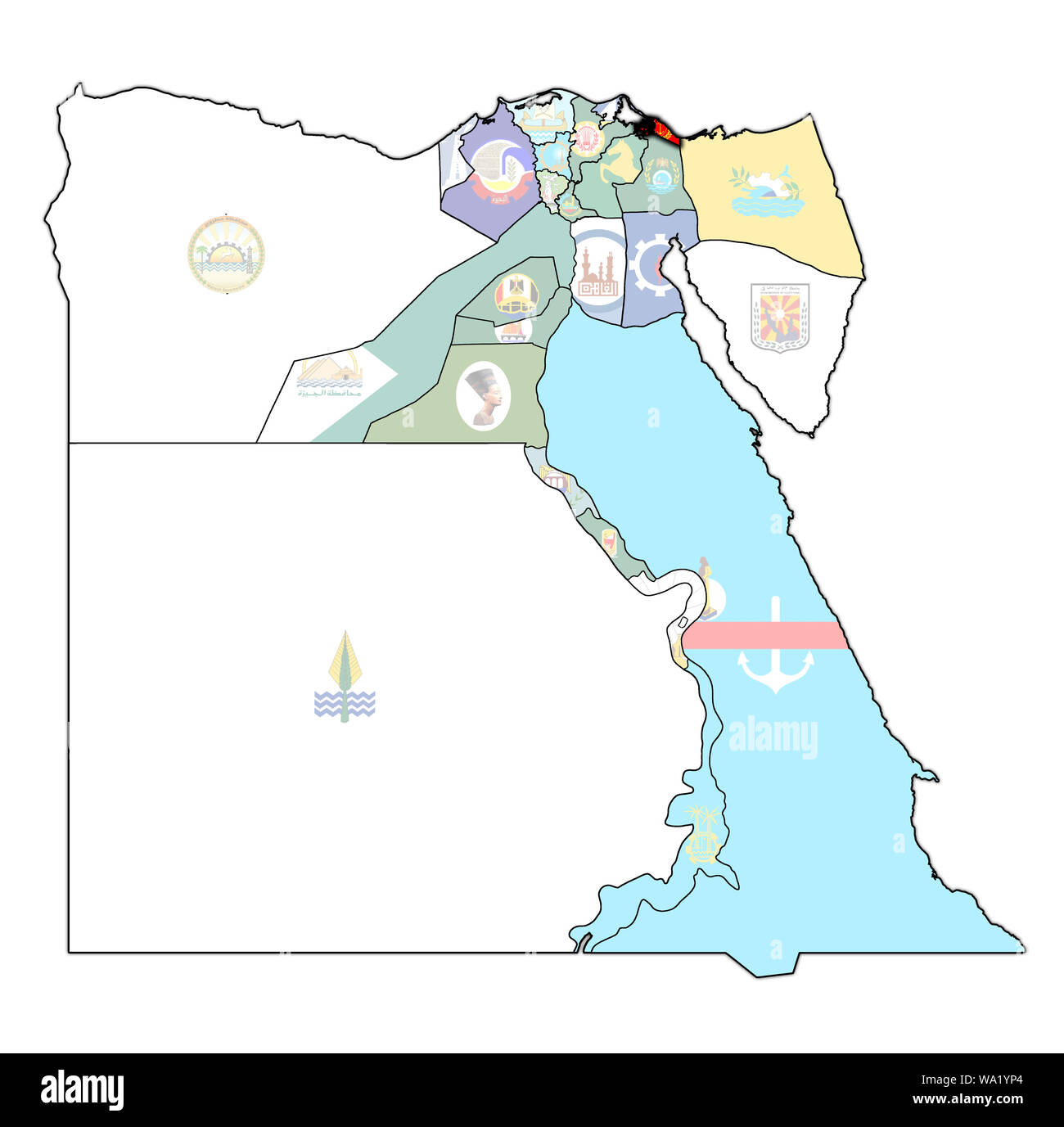 Port Said territory and flag on map of administrative divisions of ...