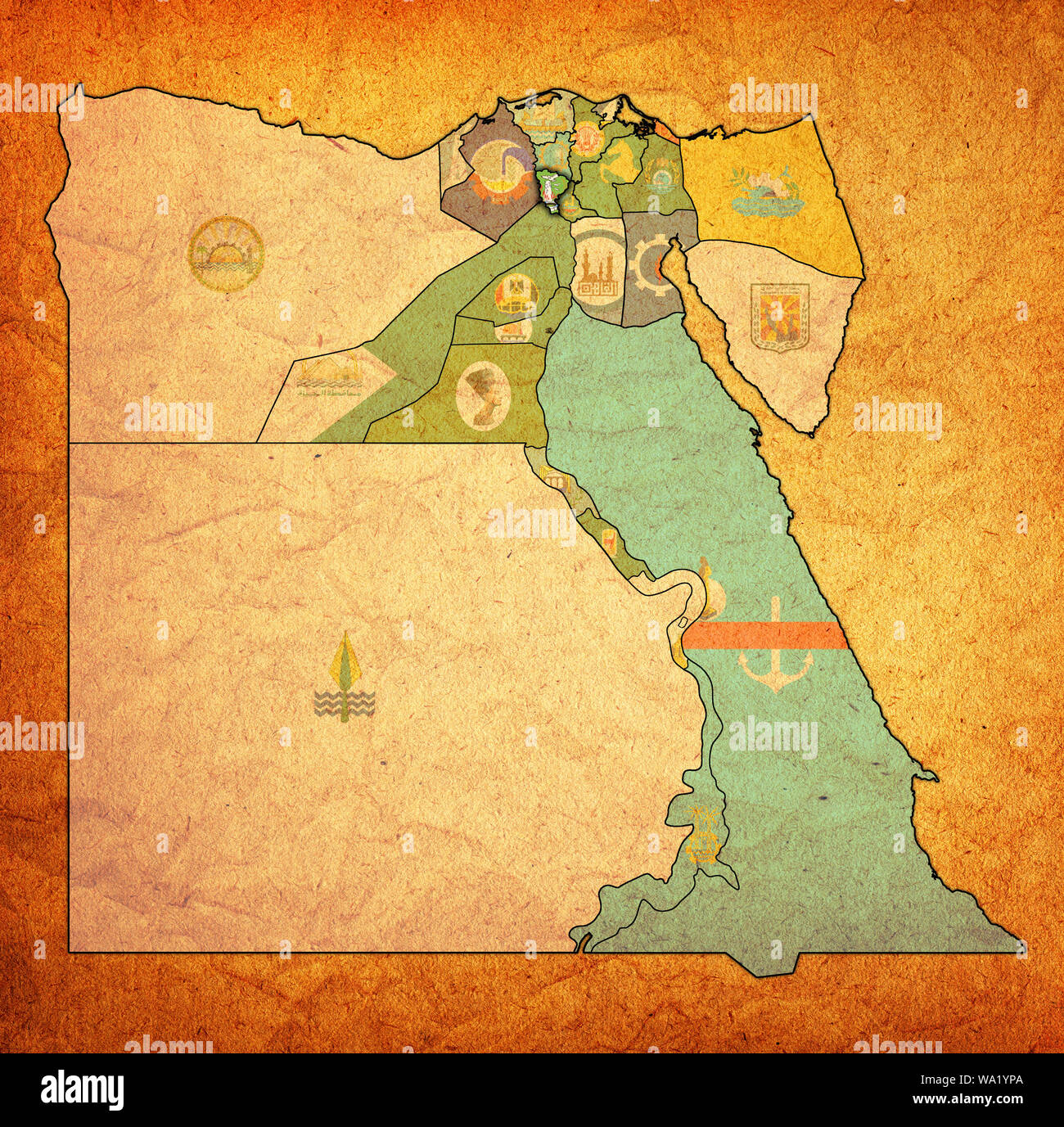 Monufia territory and flag on map of administrative divisions of egypt ...