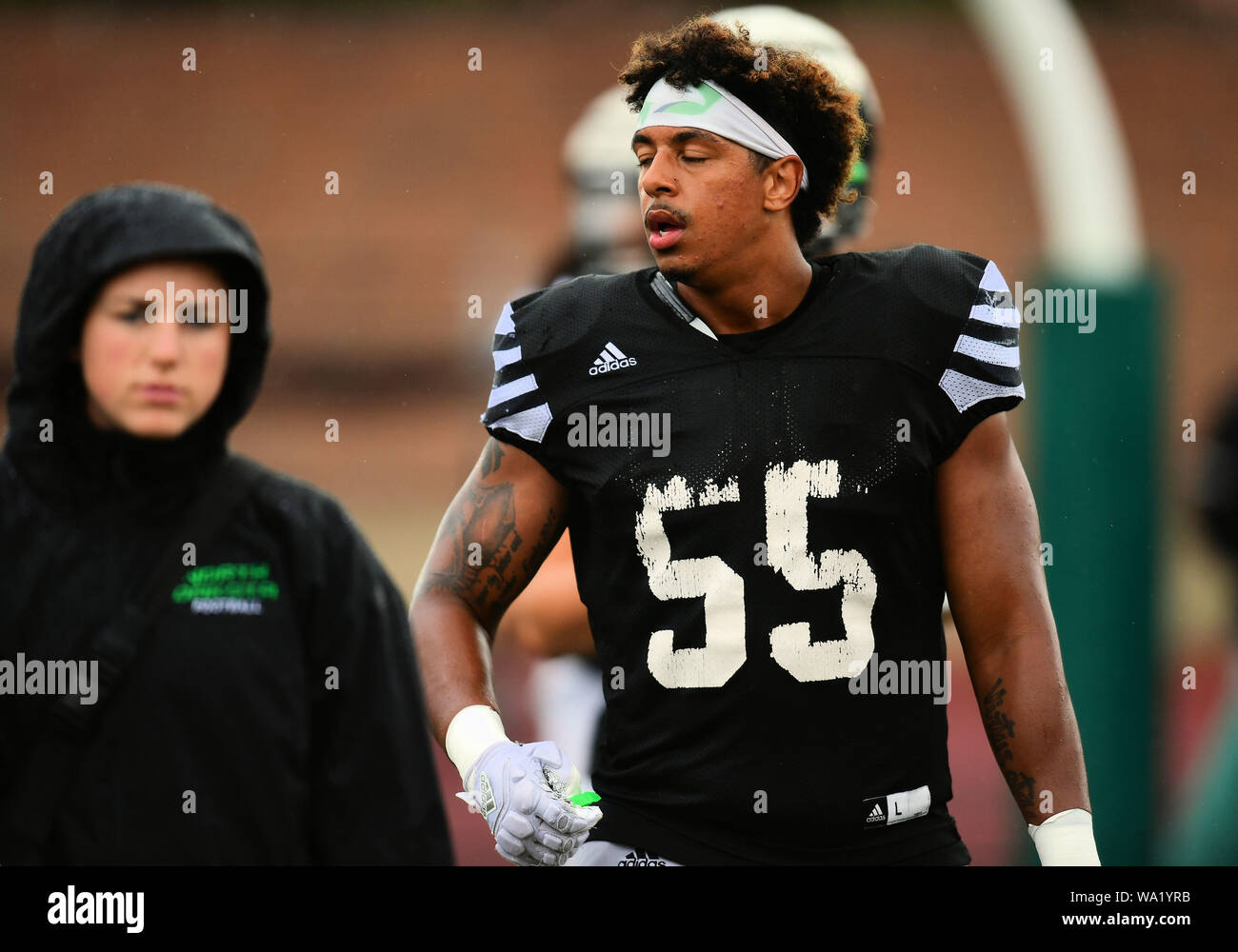 August 15, 2019: University of North Dakota Fighting Hawks defensive end Mason Bennett (55 ...