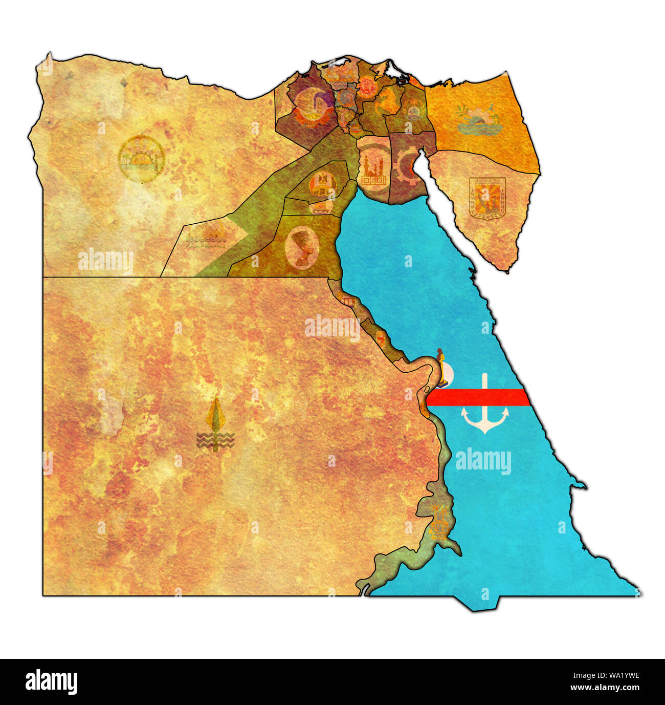 Red Sea territory and flag on map of administrative divisions of egypt ...