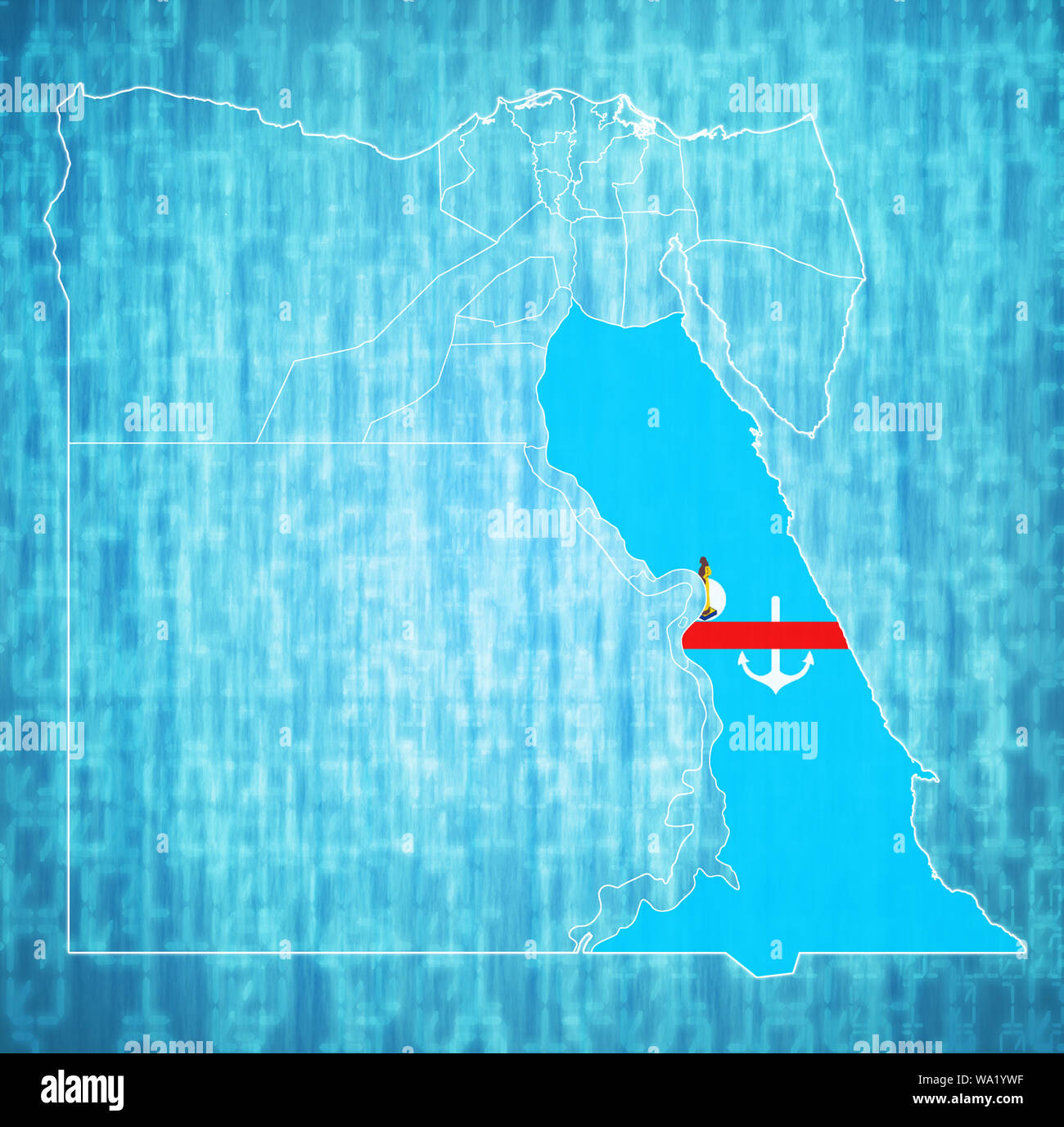 Red Sea territory and flag on map of administrative divisions of egypt ...