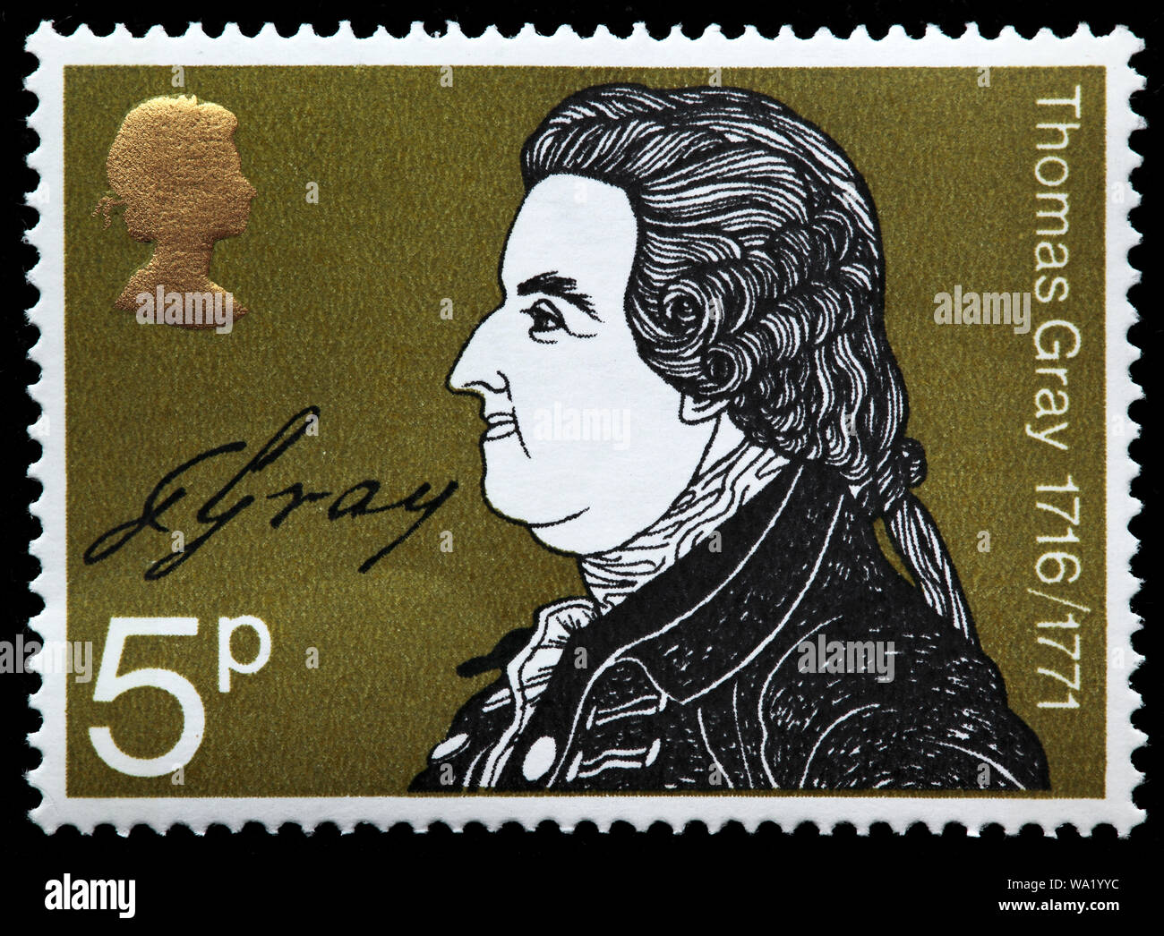 Thomas Gray (1716-1771), English poet, postage stamp, UK, 1971 Stock ...