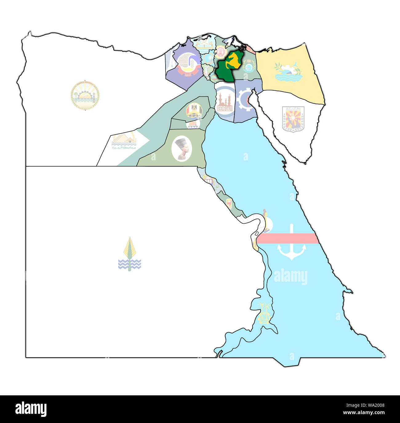 Sharqia territory and flag on map of administrative divisions of egypt ...