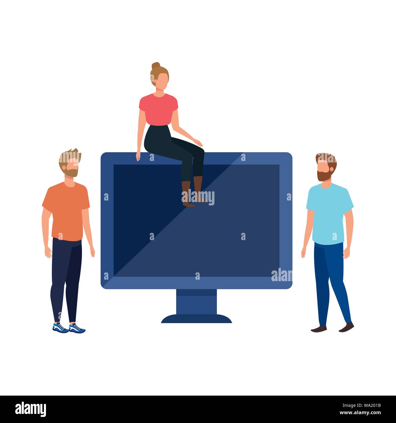 group of people with desktop computer Stock Vector Image & Art - Alamy