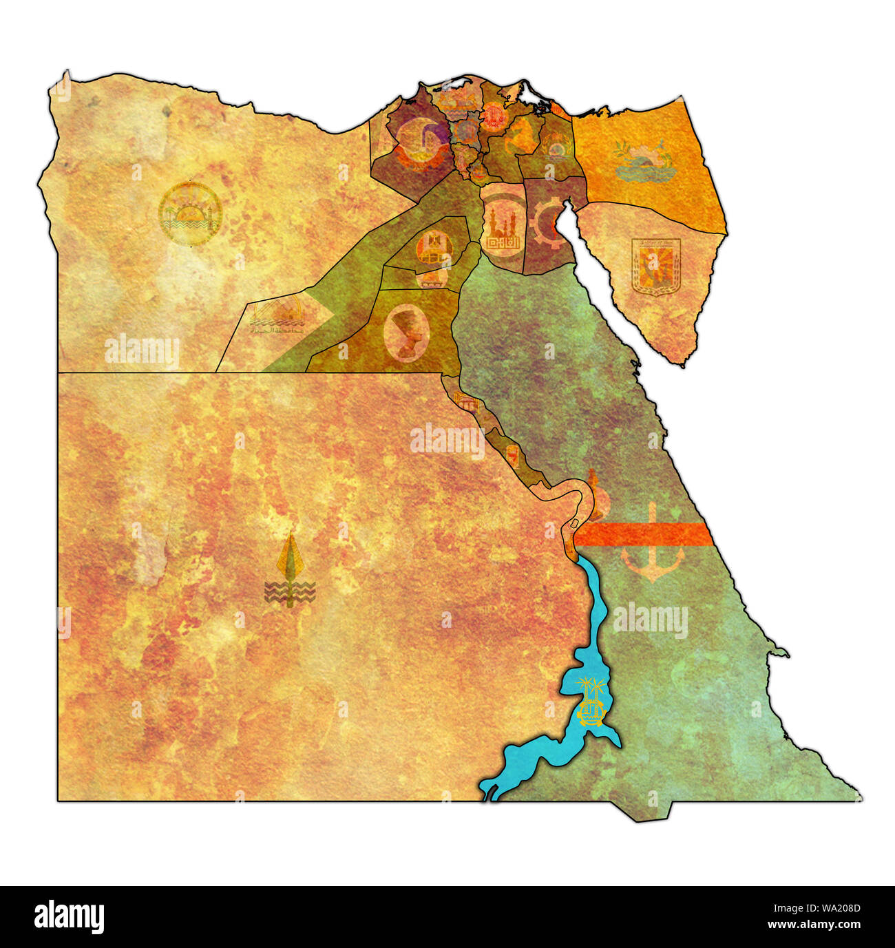 Aswan territory and flag on map of administrative divisions of egypt ...
