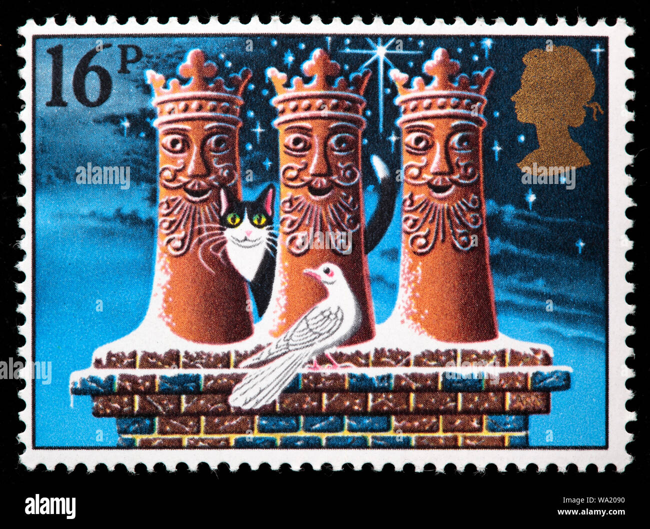 The Three Kings, chimney-pots, Happy Christmas, postage stamp, UK, 1983 ...