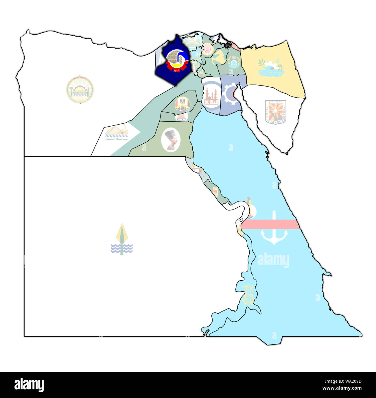 Beheira territory and flag on map of administrative divisions of egypt ...