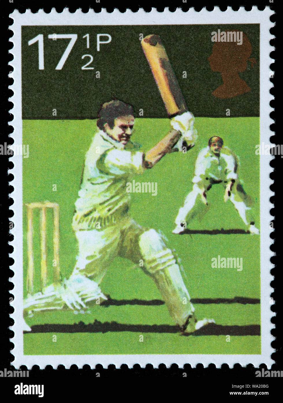 Cricket, postage stamp, UK, 1980 Stock Photo - Alamy