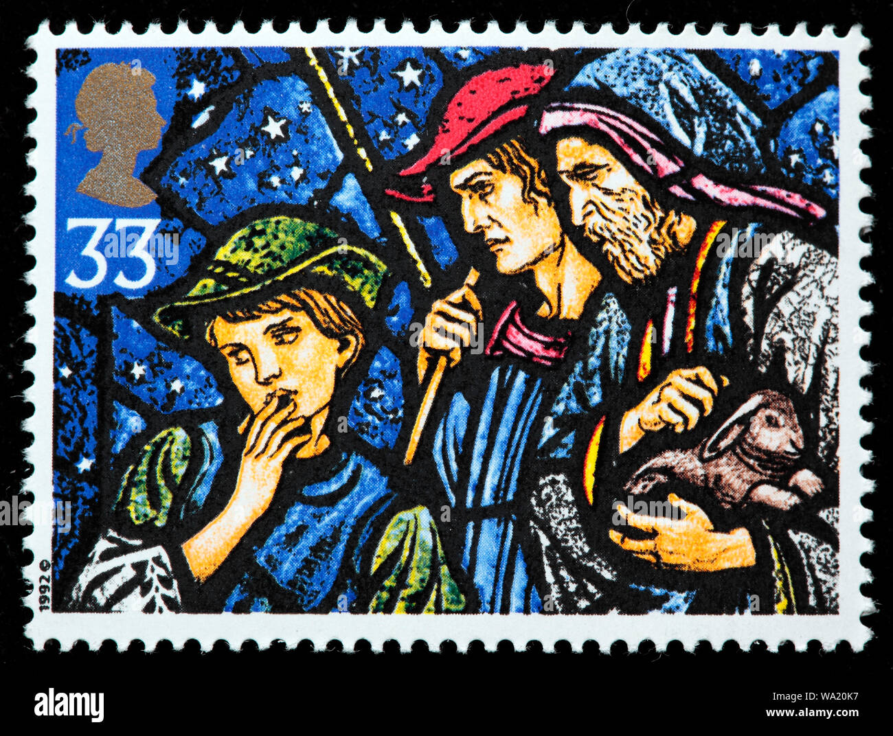 Shepherds, Stained glass window, Happy Christmas, postage stamp, UK ...
