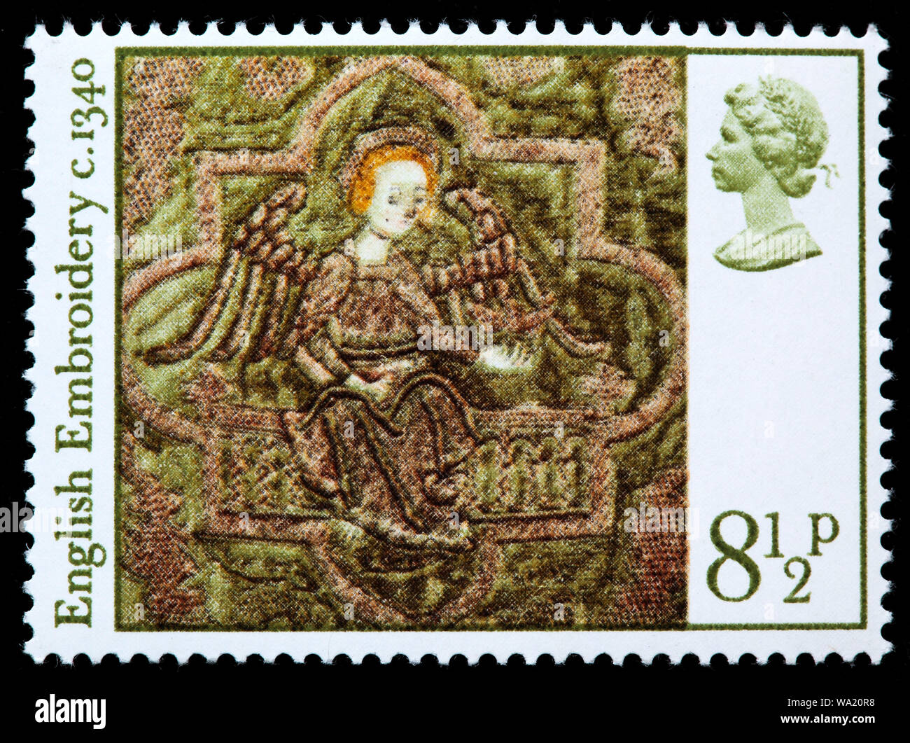 Angel with Crown, English embroidery, Happy Christmas, postage stamp ...