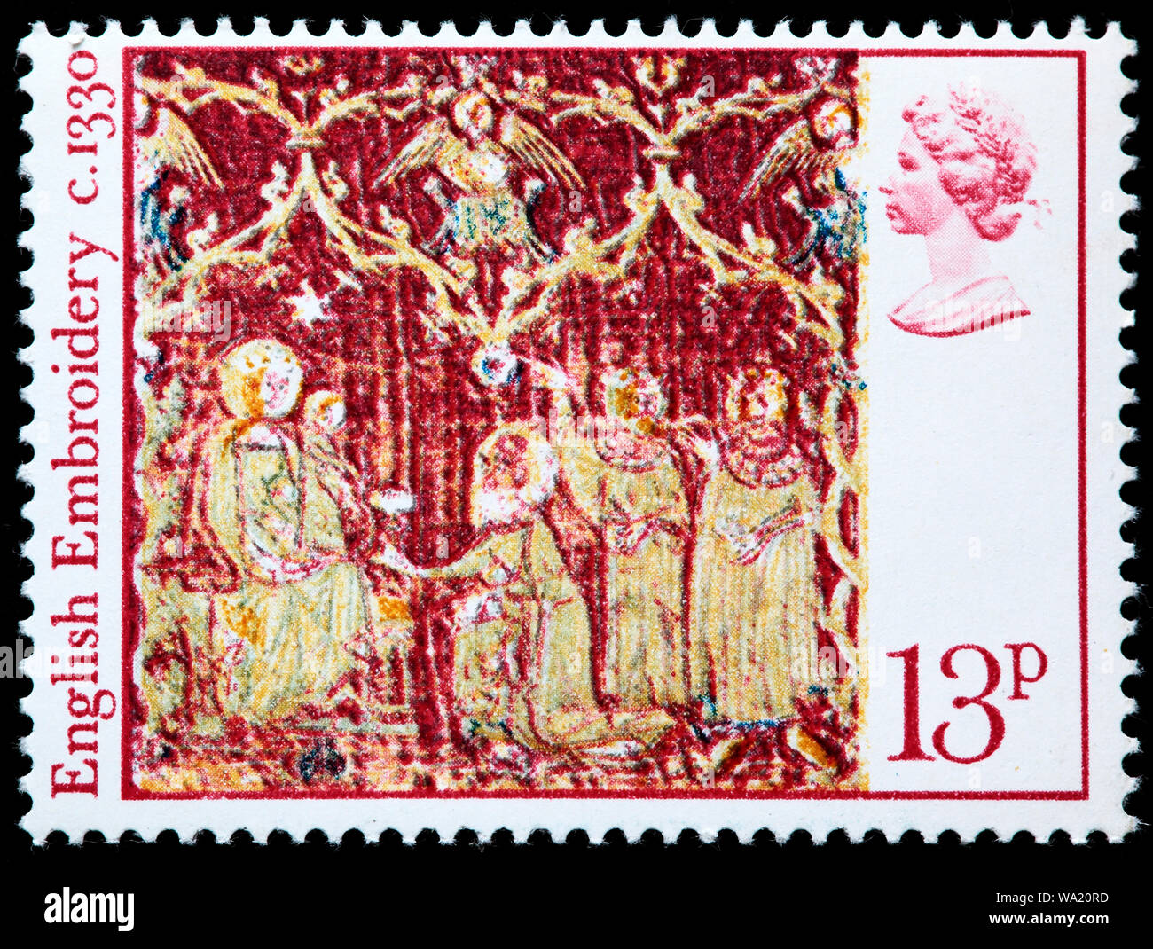 The Three Kings, English embroidery, Happy Christmas, postage stamp, UK ...