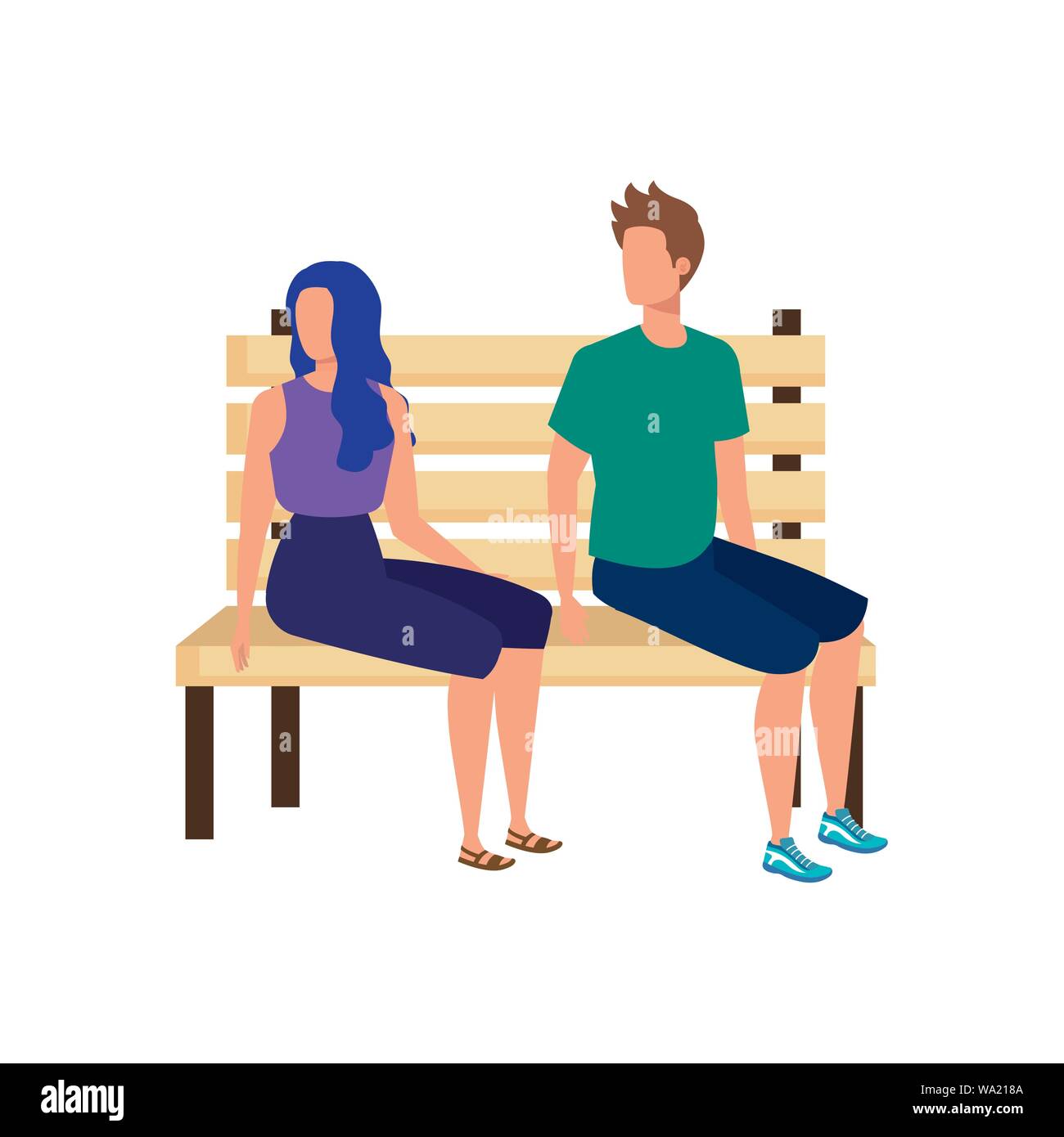 young lovers couple seated in park chair characters Stock Vector Image ...