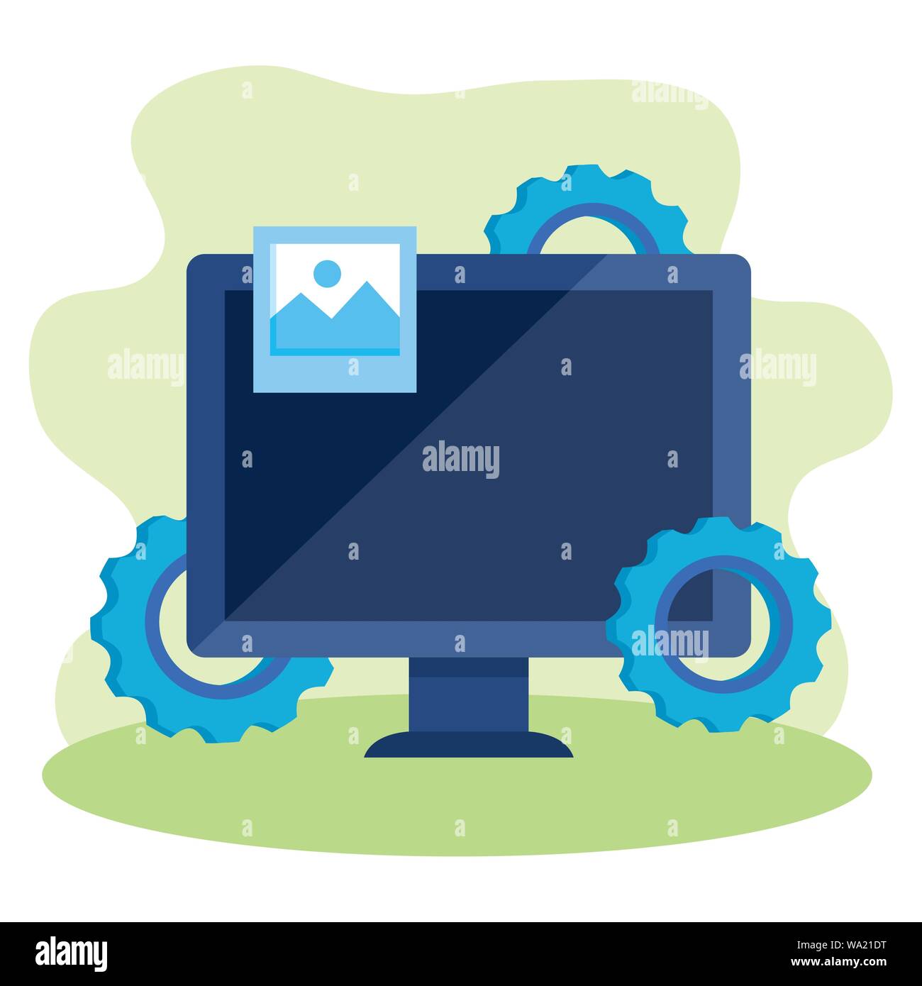 desktop computer with gears settings Stock Vector Image & Art - Alamy