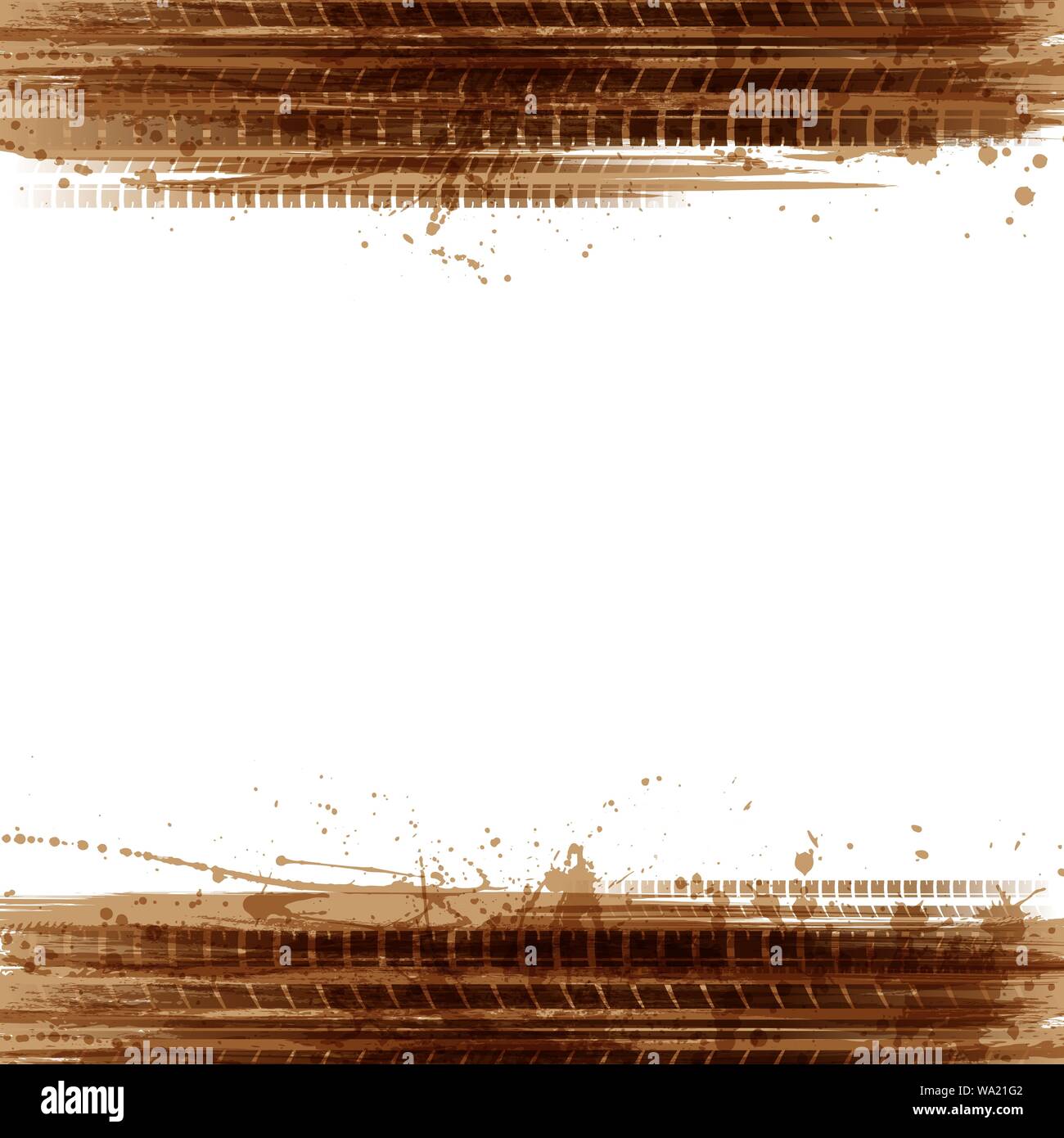 Brown grunge transparent tire tracks frame isolated on white background ...