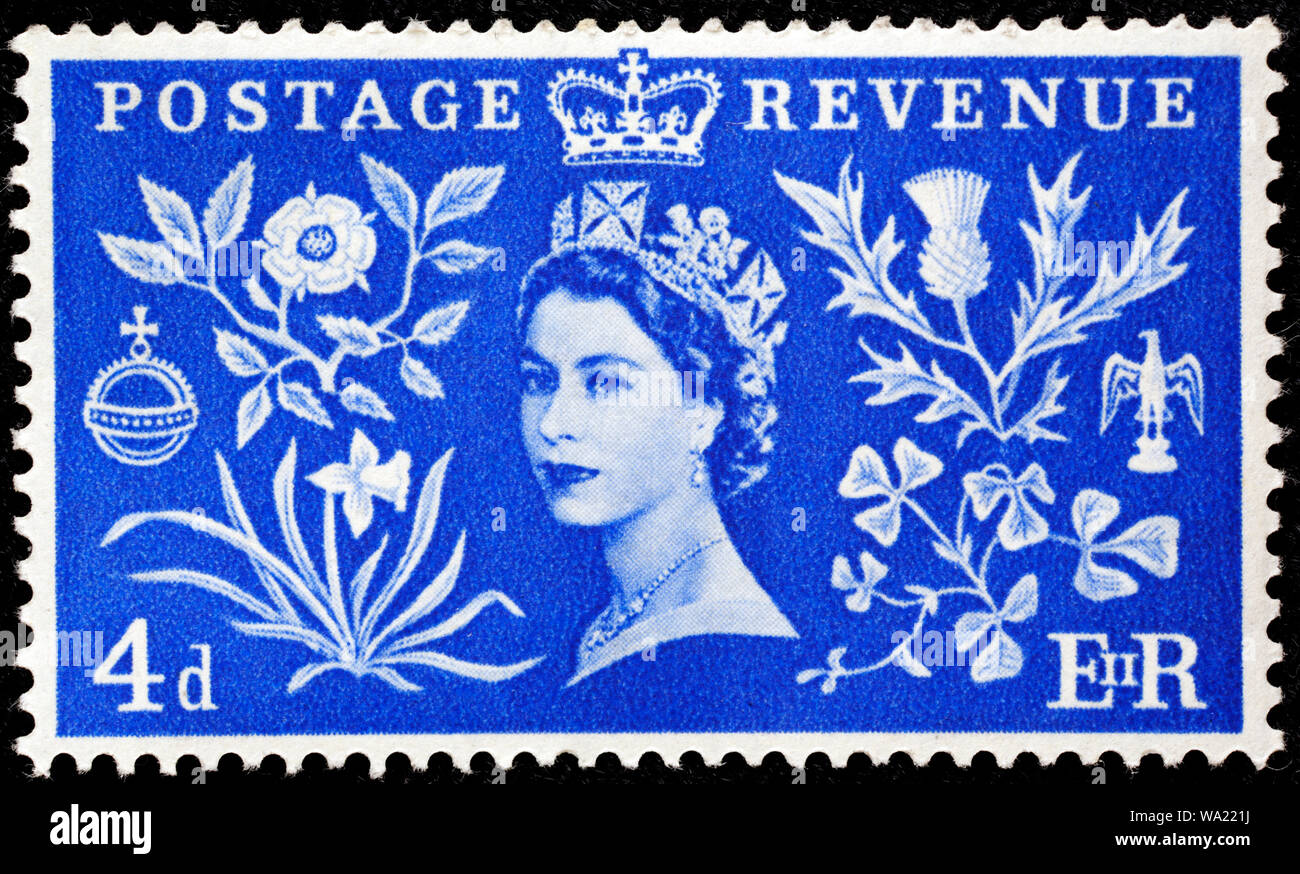 Queen Elizabeth II Coronation, Wilding series, postage stamp, UK, 1953 ...