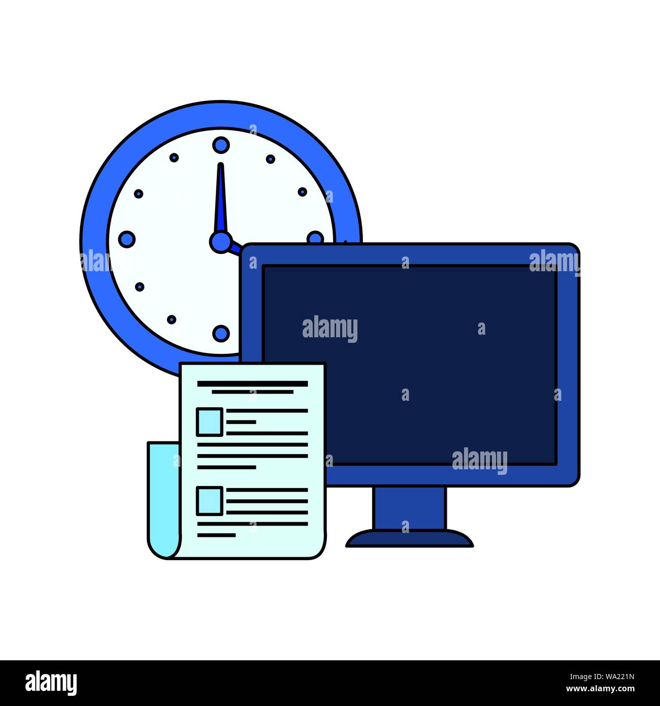 desktop computer with time clock Stock Vector Image & Art - Alamy