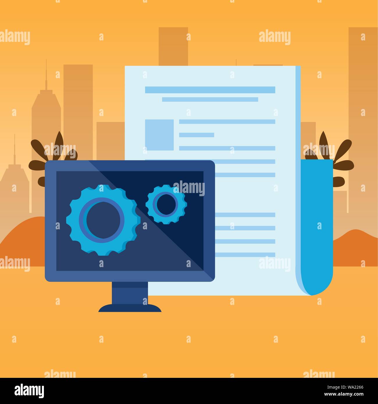 desktop computer with gears settings Stock Vector Image & Art - Alamy