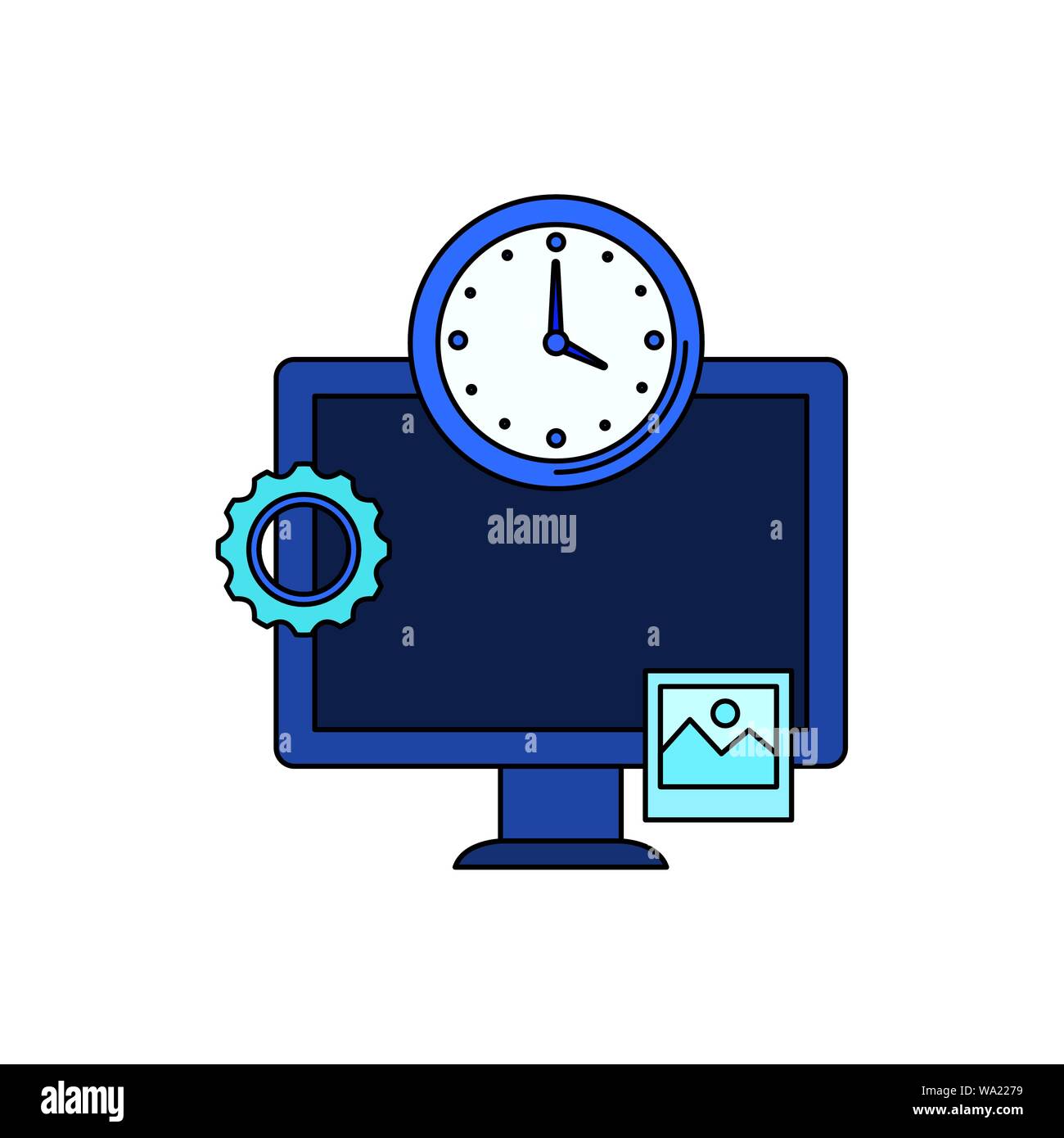 desktop computer with time clock Stock Vector Image & Art - Alamy