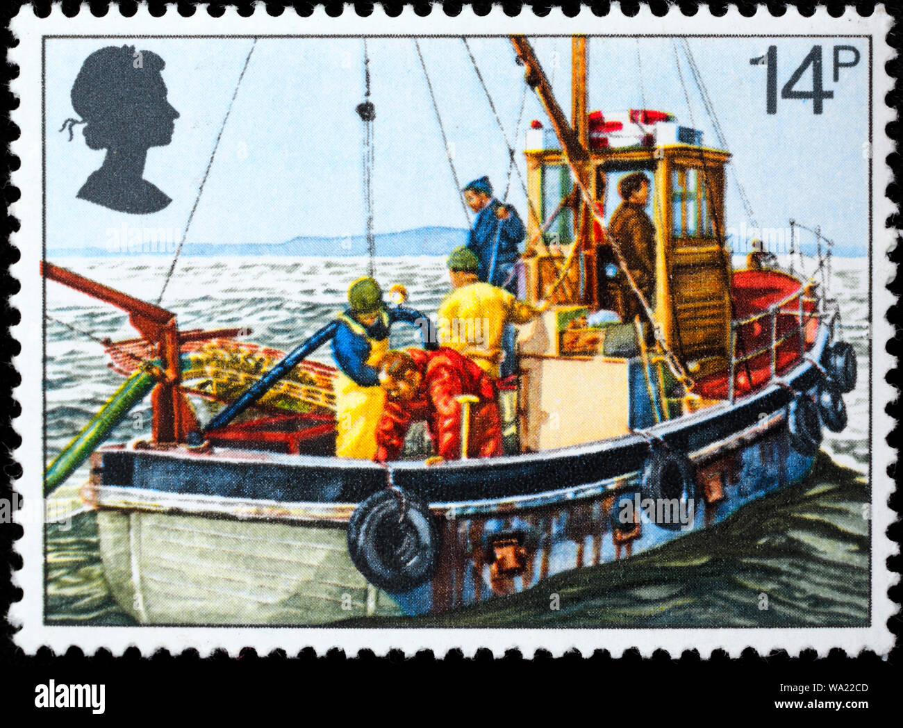 Cockle-dredging, Fishery, fishing industry, postage stamp, UK, 1981 ...