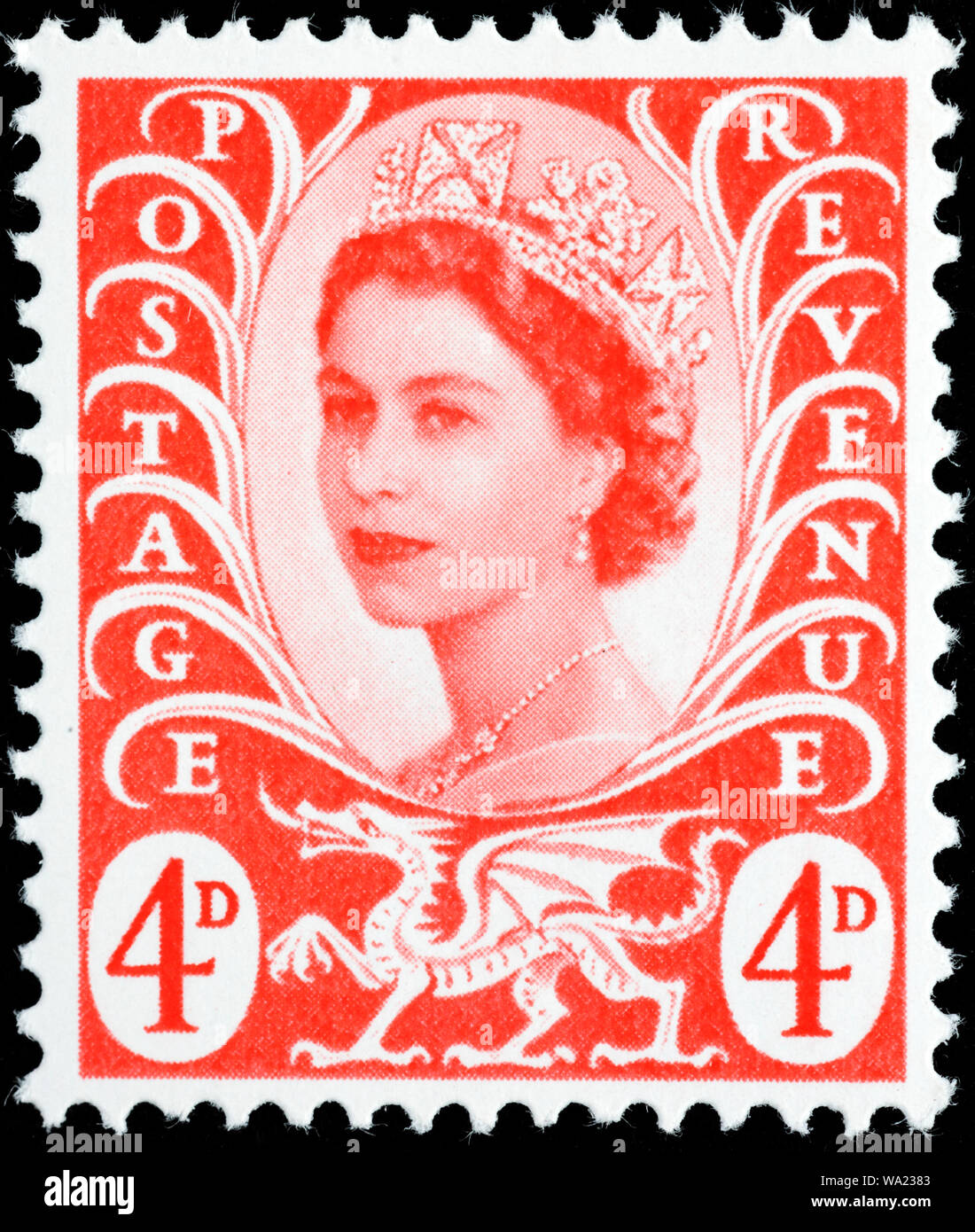 Queen Elizabeth II, Wilding series, Wales, postage stamp, UK, 1969 ...