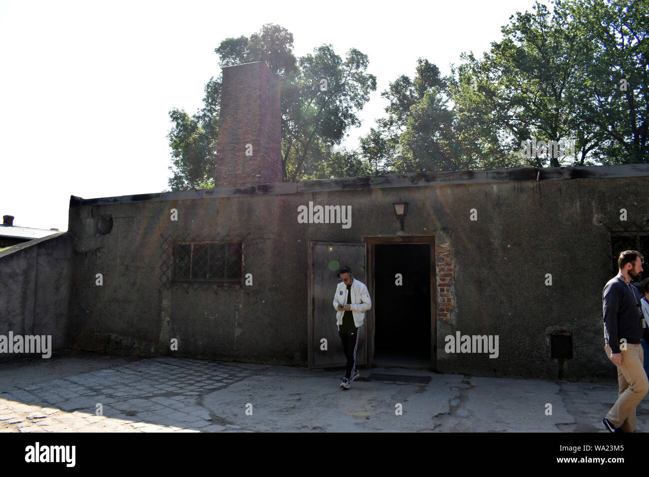 The entrance to the gas chambers and crematorium at the Concentration ...