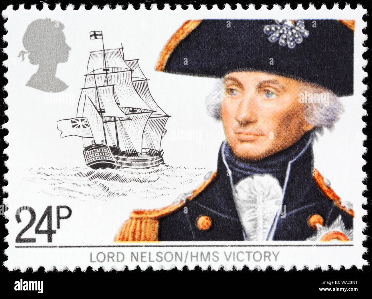 Lord Horatio Nelson (1758-1805), HMS Victory, postage stamp, UK, 1982 ...