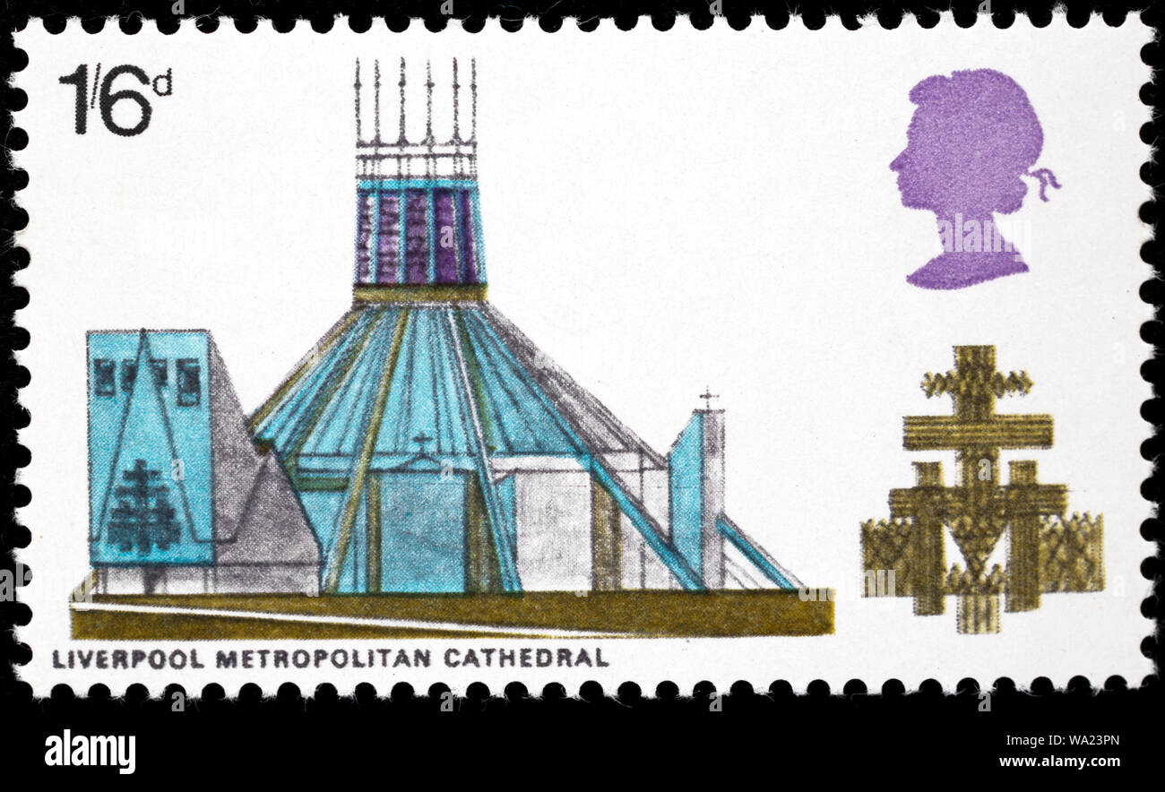 Liverpool Metropolitan Cathedral, postage stamp, UK, 1969 Stock Photo ...