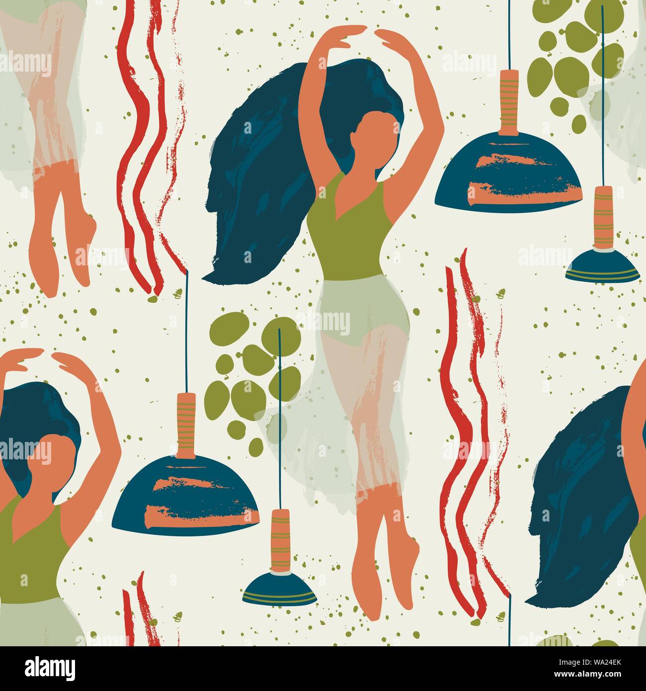 Ballet dancer girl seamless pattern. Abstract vector illustration. Flat ...