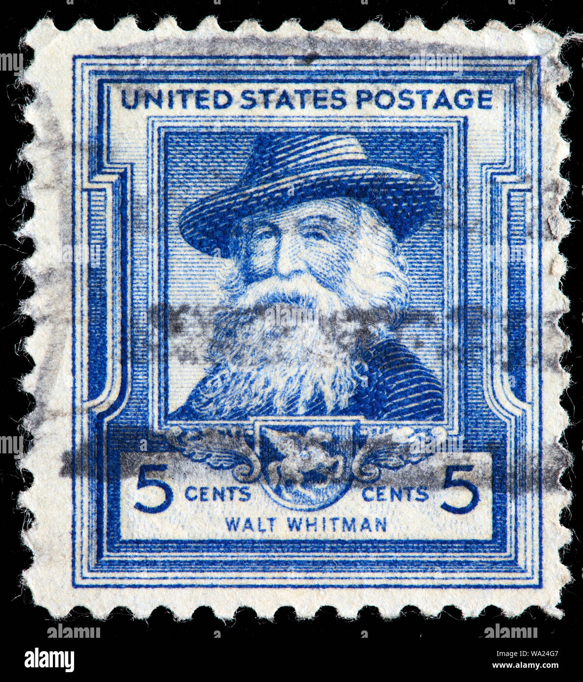 Walt Whitman (1819-1892), American poet, postage stamp, USA, 1940 Stock ...