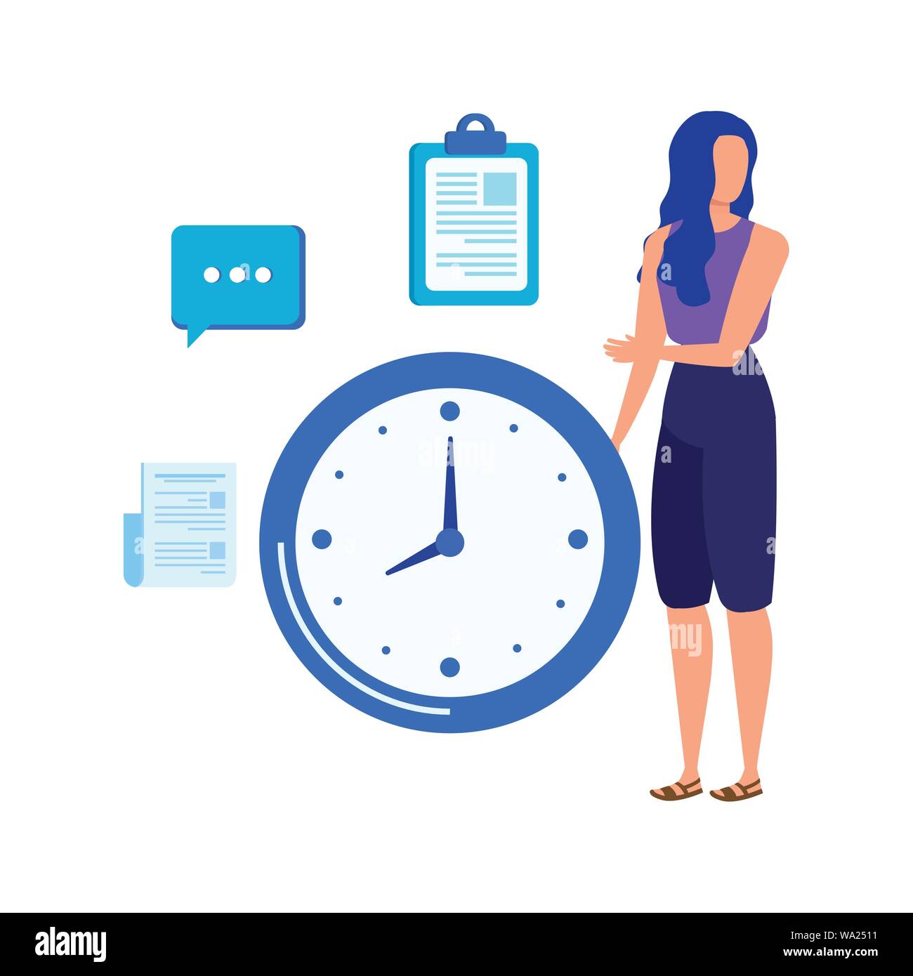 young woman with time clock character Stock Vector Image & Art - Alamy