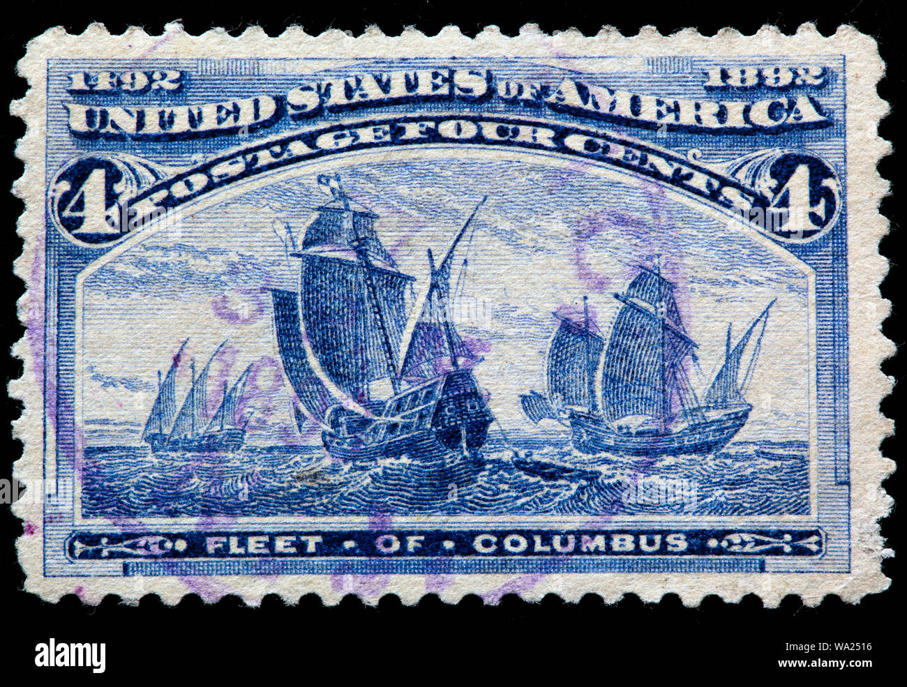 Fleet of Columbus, Columbus expedition, postage stamp, USA, 1893 Stock ...