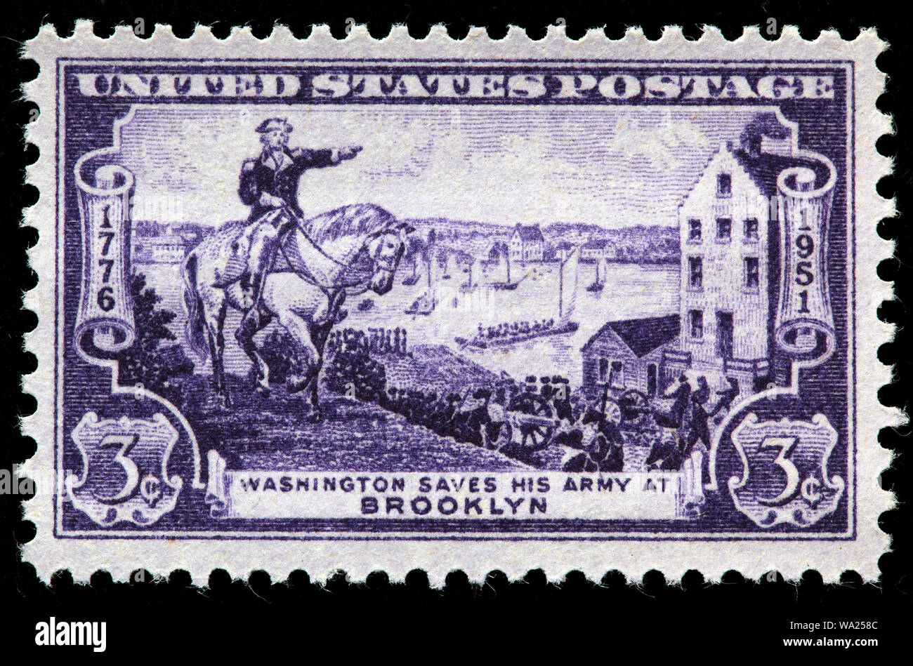 General George Washington saves his army at Brooklyn, postage stamp ...