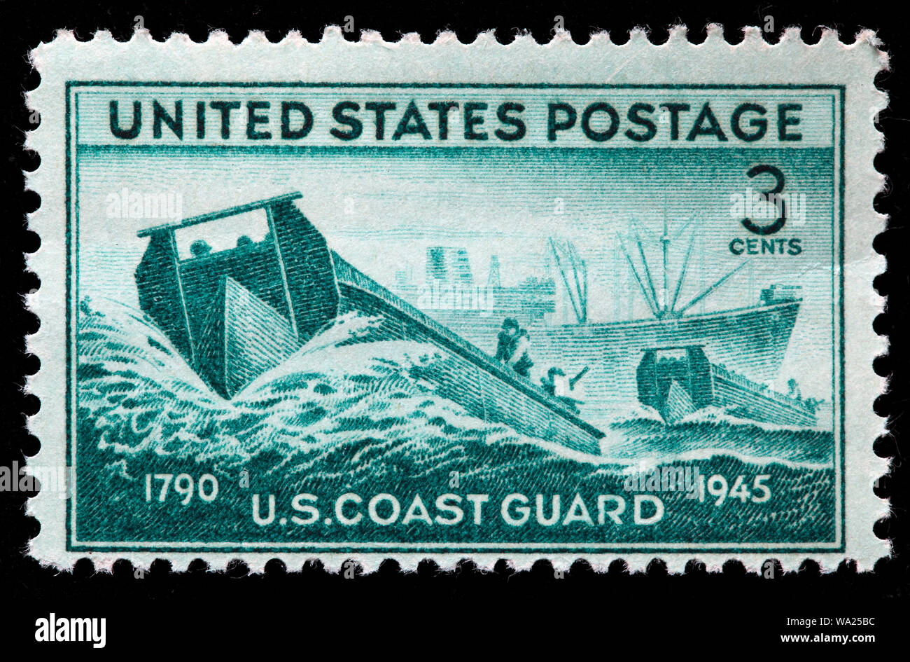 Coast Guard Landing Craft and Supply Ship, postage stamp, USA, 1945 ...