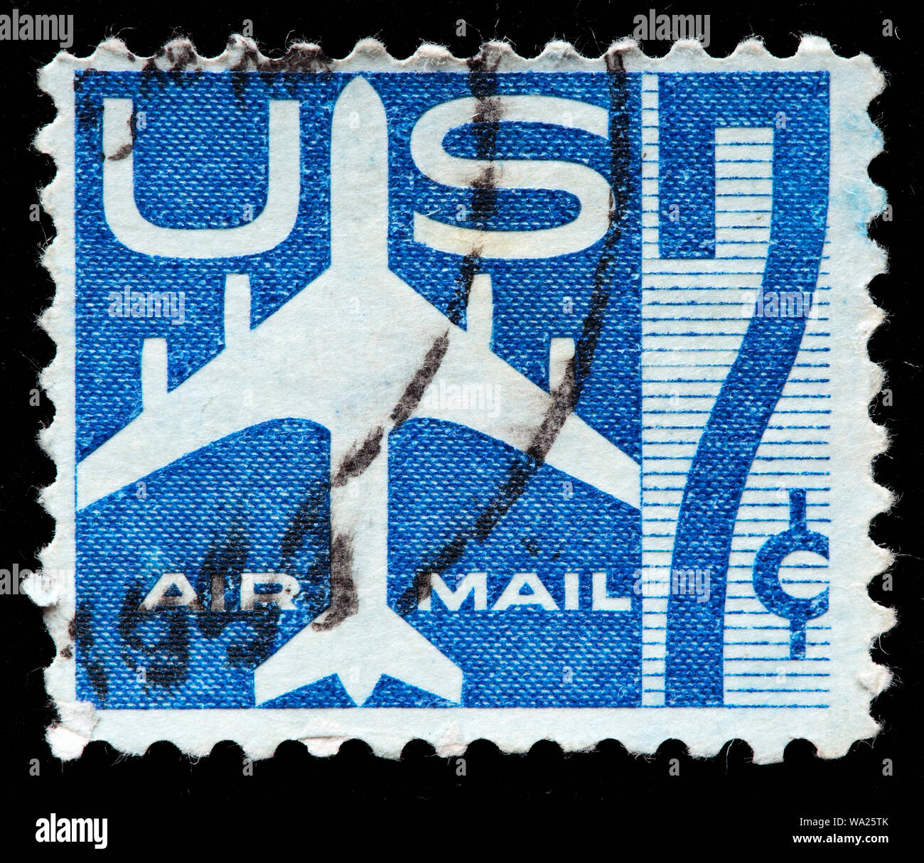 Silhouette of Jet Airliner, Air mail, postage stamp, USA, 1958 Stock ...