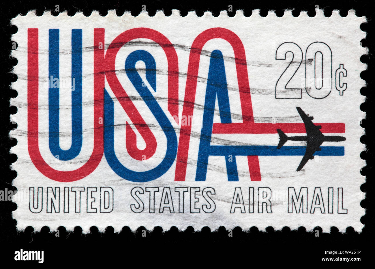 Silhouette of Jet Airliner, Air mail, postage stamp, USA, 1968 Stock ...