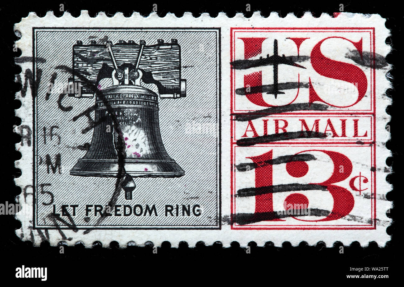 Liberty bell, Air mail, postage stamp, USA, 1961 Stock Photo - Alamy