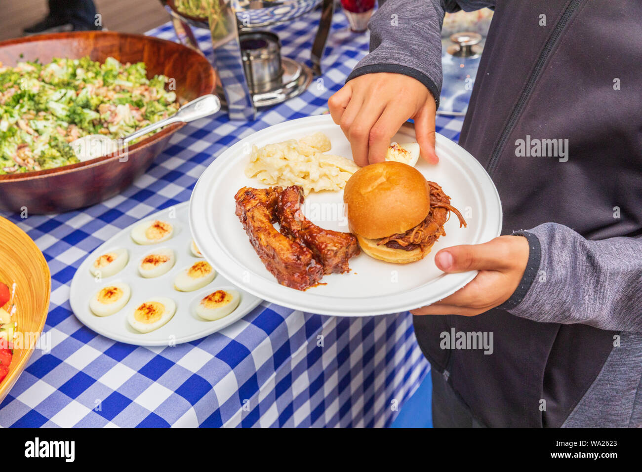 Barbeque dinner on a plate at a picnic Stock Photo - Alamy