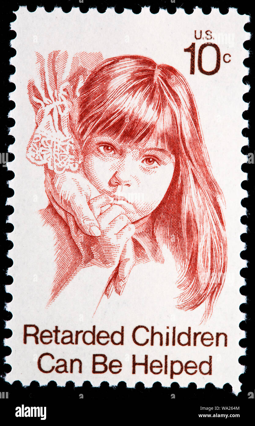 Retarded children can be helped, postage stamp, USA, 1974 Stock Photo ...