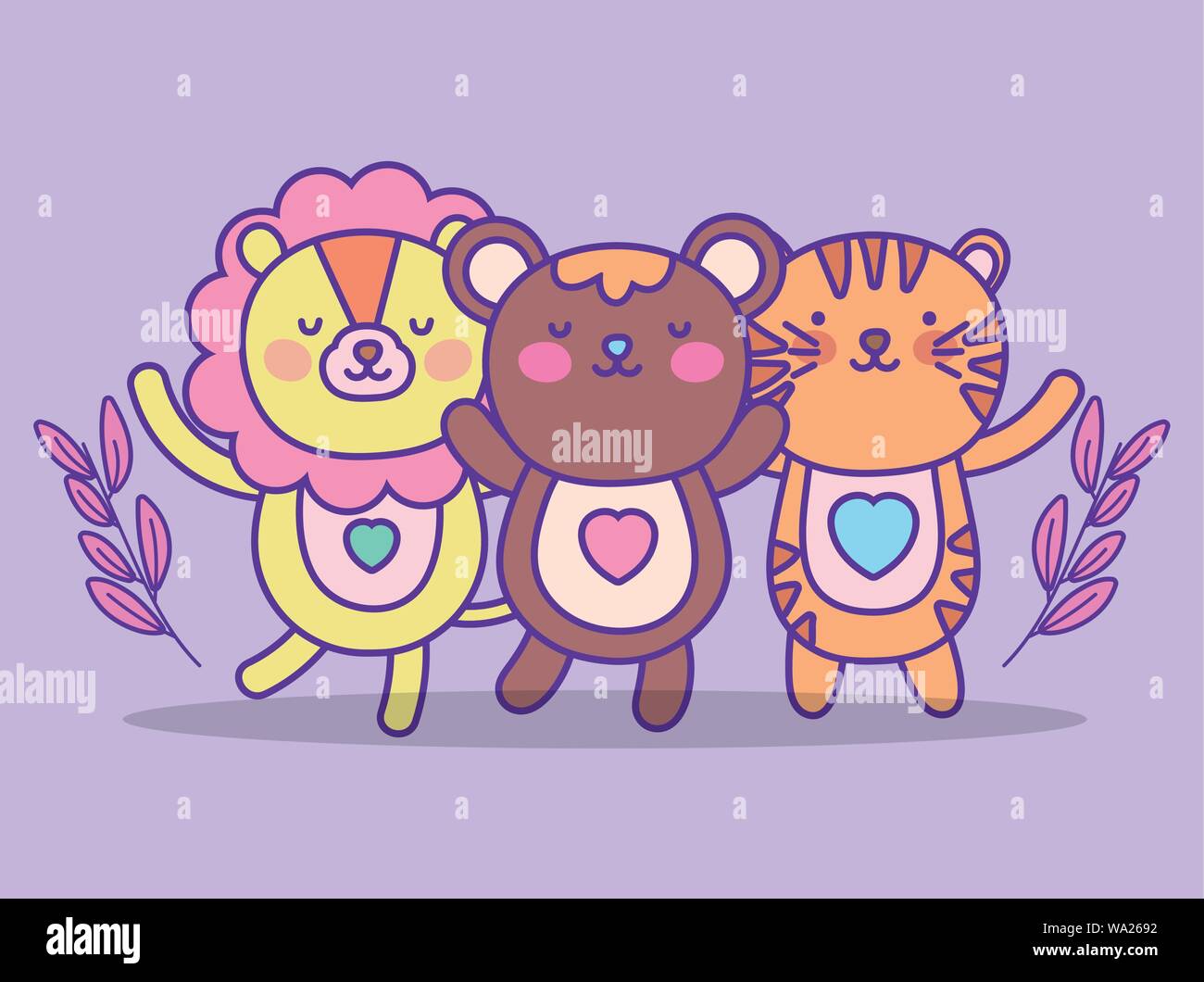 cute animals tiger mouse and lion cartoon flat design vector ...