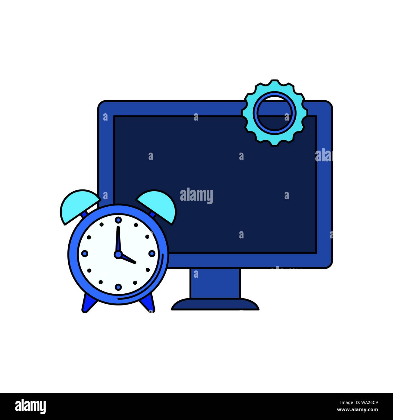 desktop computer with alarm clock Stock Vector Image & Art - Alamy