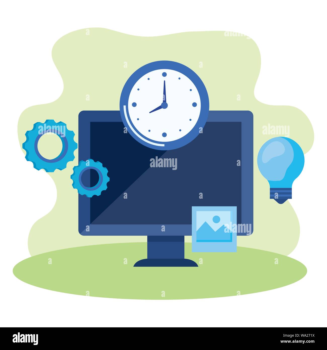desktop computer with time clock Stock Vector Image & Art - Alamy