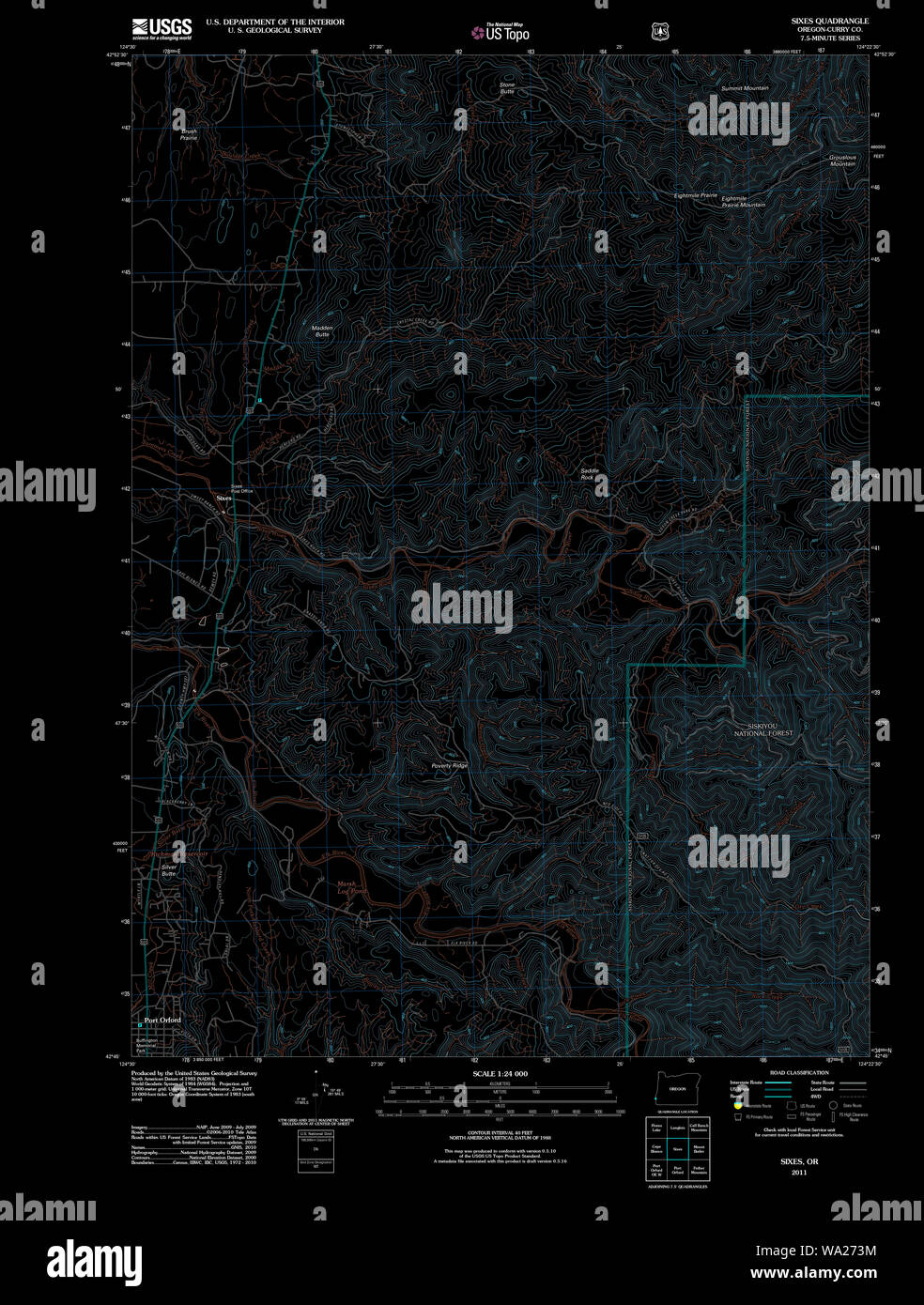 USGS Topo Map Oregon Sixes 20110711 TM Inverted Restoration Stock Photo ...