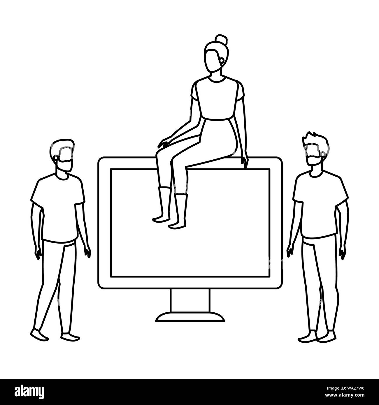 group of people with desktop computer Stock Vector Image & Art - Alamy