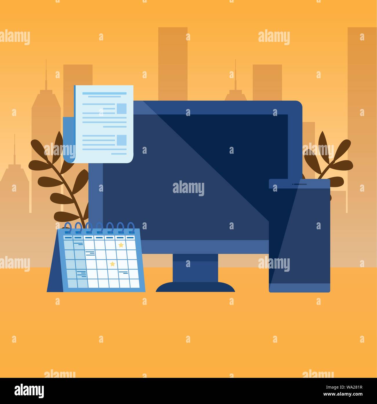 desktop computer with paper document Stock Vector Image & Art - Alamy