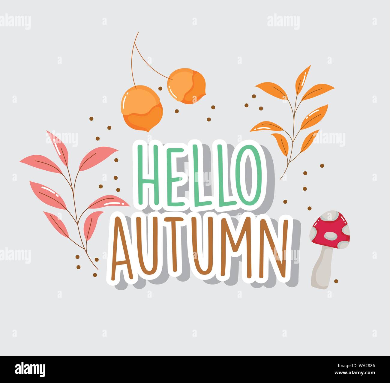 foliage leaves hello autumn season lettering vector illustration Stock ...