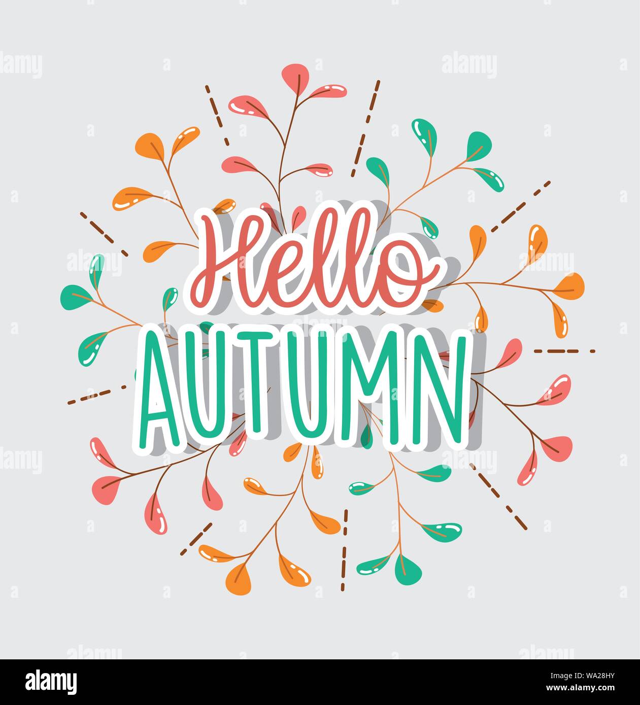 foliage leaves hello autumn season lettering vector illustration Stock ...