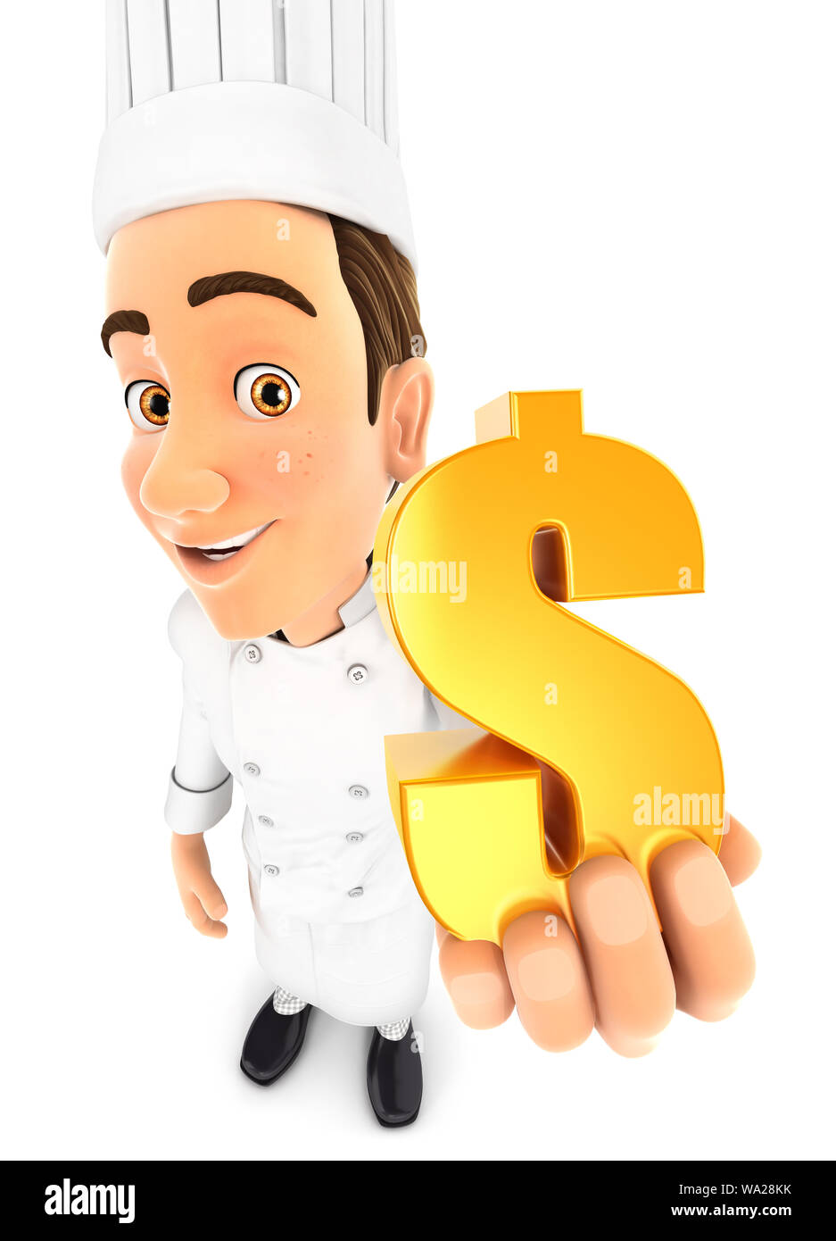 3d head chef holding gold dollar sign, illustration with isolated white ...