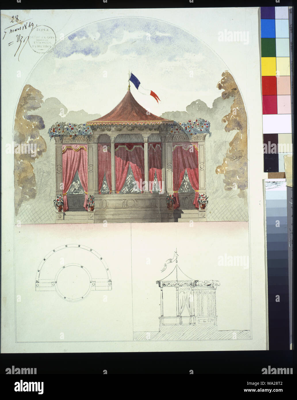 Bandstand. Elevation rendering in color, with plan and side elevation ...