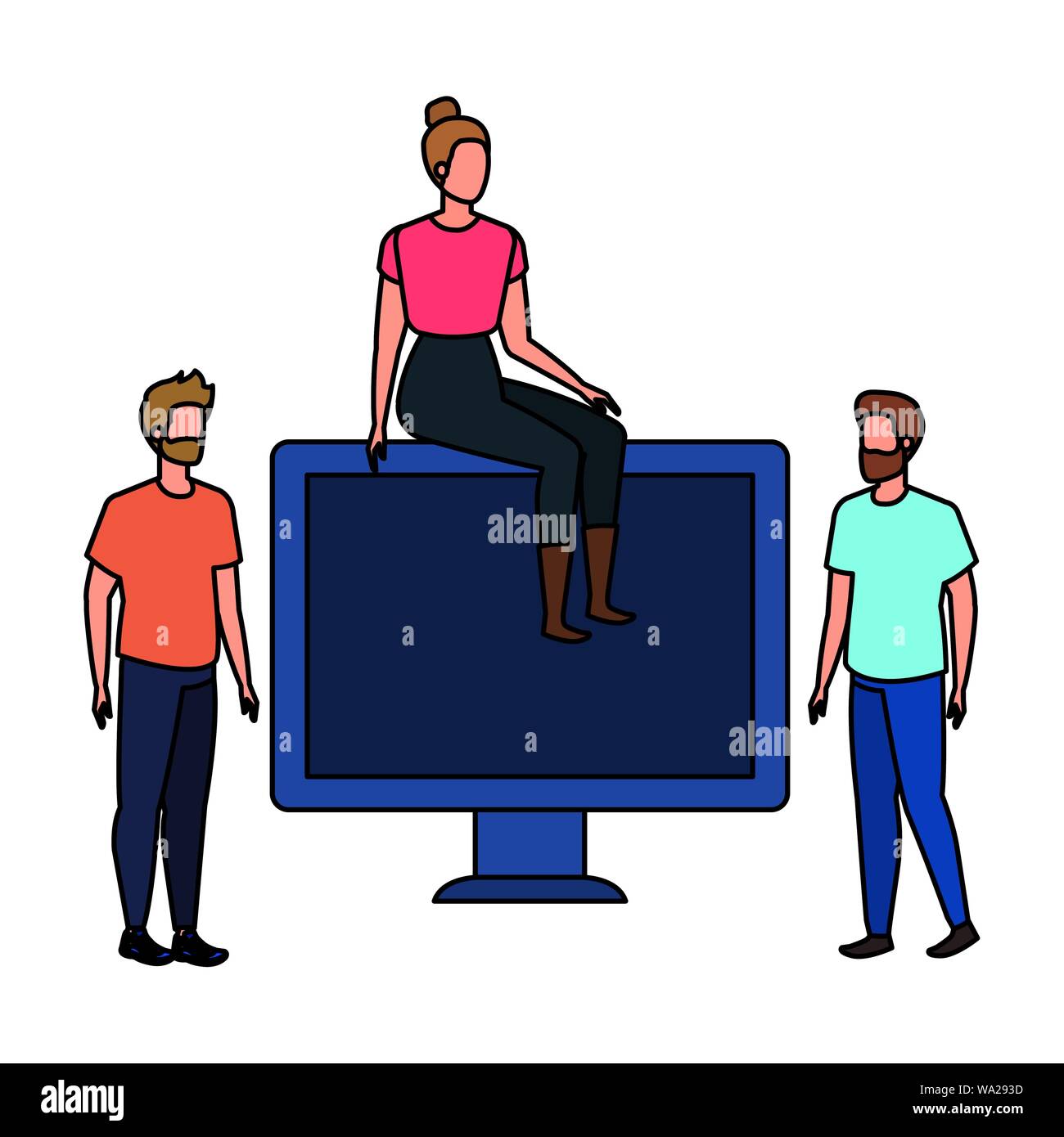 group of people with desktop computer Stock Vector Image & Art - Alamy