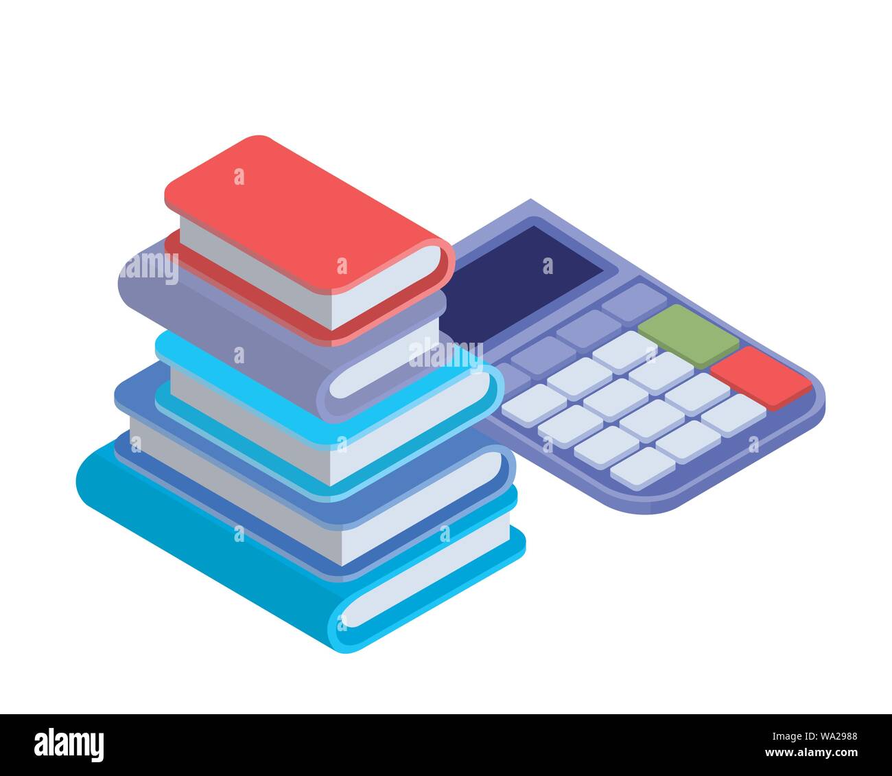 calculator with stack of books in white background Stock Vector Image ...